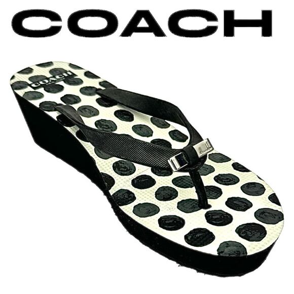 Coach | Shoes | Coach Wedge Sandals Alessa Thong Flip Flop Size 8 Black ...